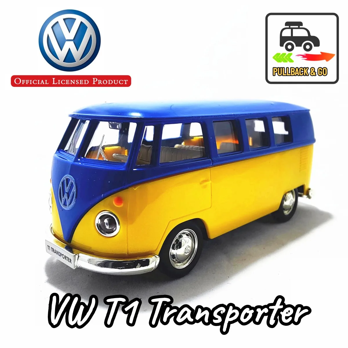 1:36 VW T1 Bus Transporter Pullback Toy Car Model Official Licensed ...