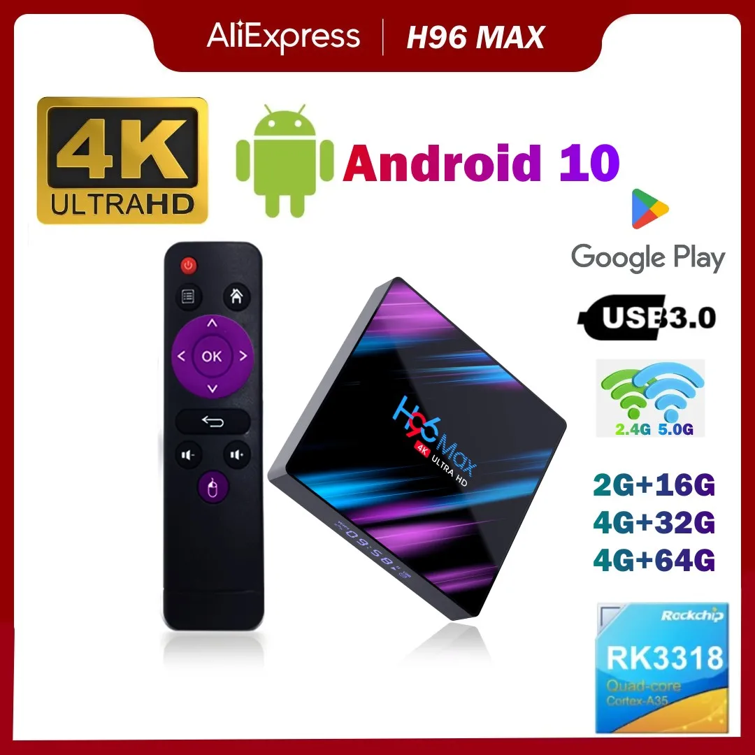 H96 Max Smart Tv Caixa Android 10 4g 64gb 32g 4k Google Controle De Voz ...