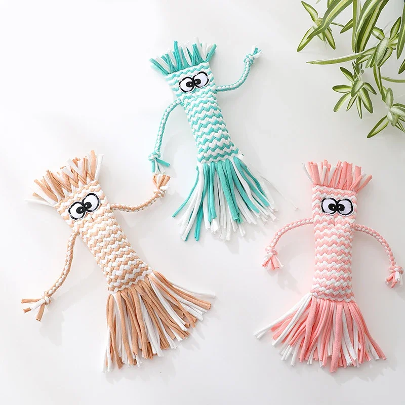 Chew-Toy-for-Dogs-Straw-Head-Braided-Knot-Doll-Squeaker-Sound-Toy-Molar ...