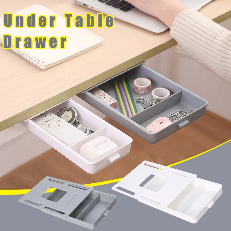 Under-Table-Drawer-Hidden-Tray-Office-Desk-Stationery-Storage-Box-Pen ...