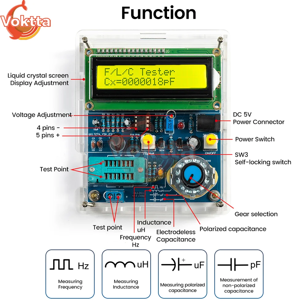 DC5V Transistor Tester Resistance Capacitance Meter Tester Digital ...