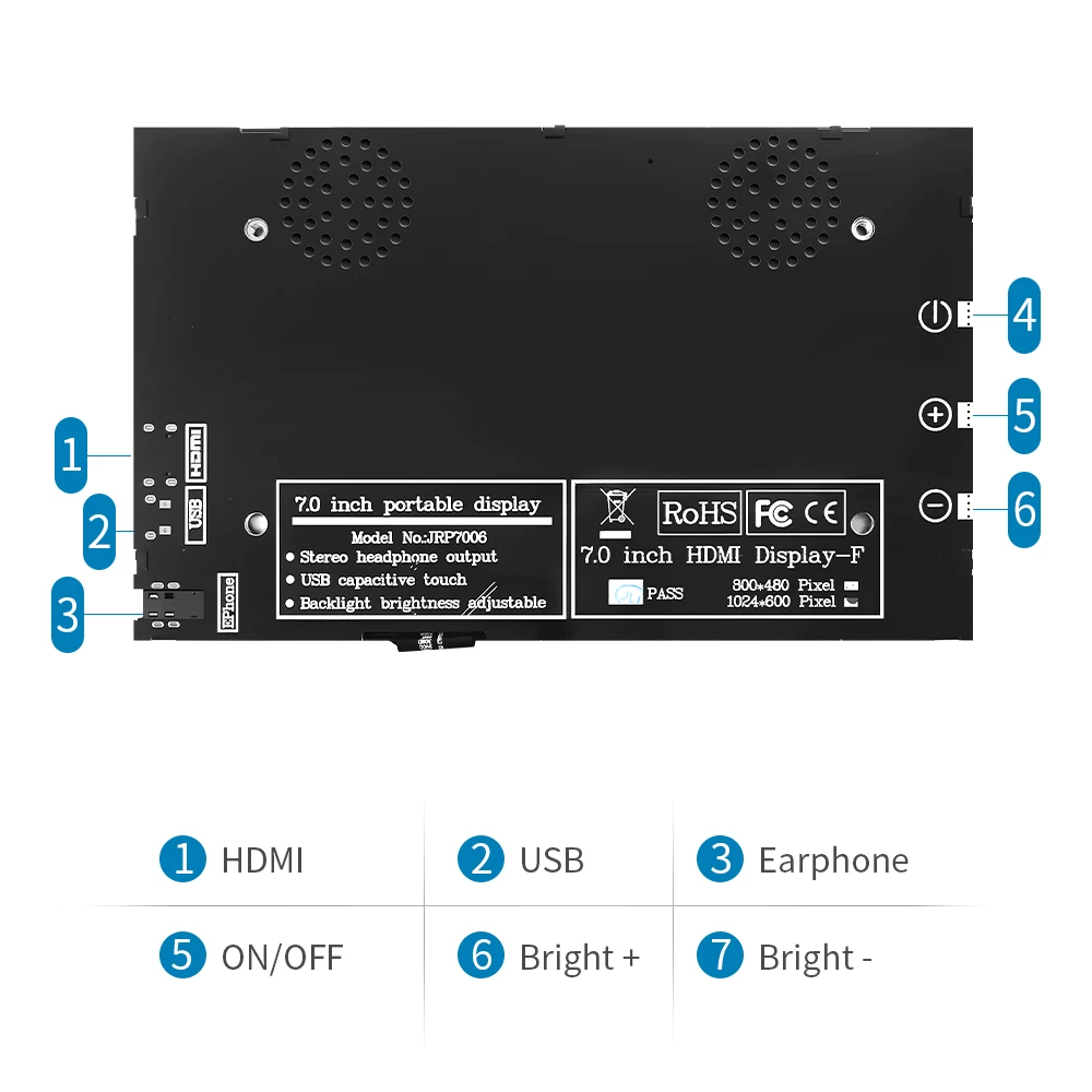LCD 7 Inch HDMI Touchscreen 1024x600 with Portable Case and Internal ...