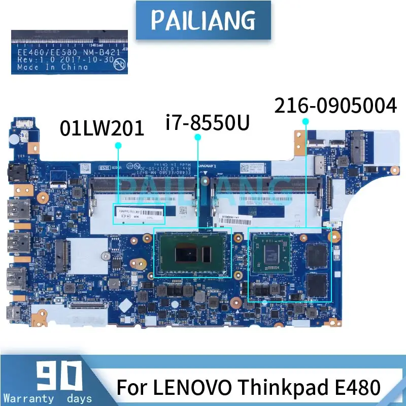 레노버 Thinkpad E480 i7 8550U RX 550 01LW201 NM B421 SR3LC 216 0905004 ...