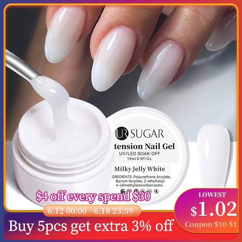 Ur Sugar Milky White Clear Pink Color 15ml Jelly Extension Nail Gel ...