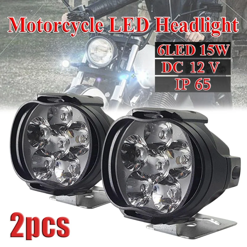 2pcs Motorcycle Headlight 6 LED Auxiliary Lights High Brightness ...
