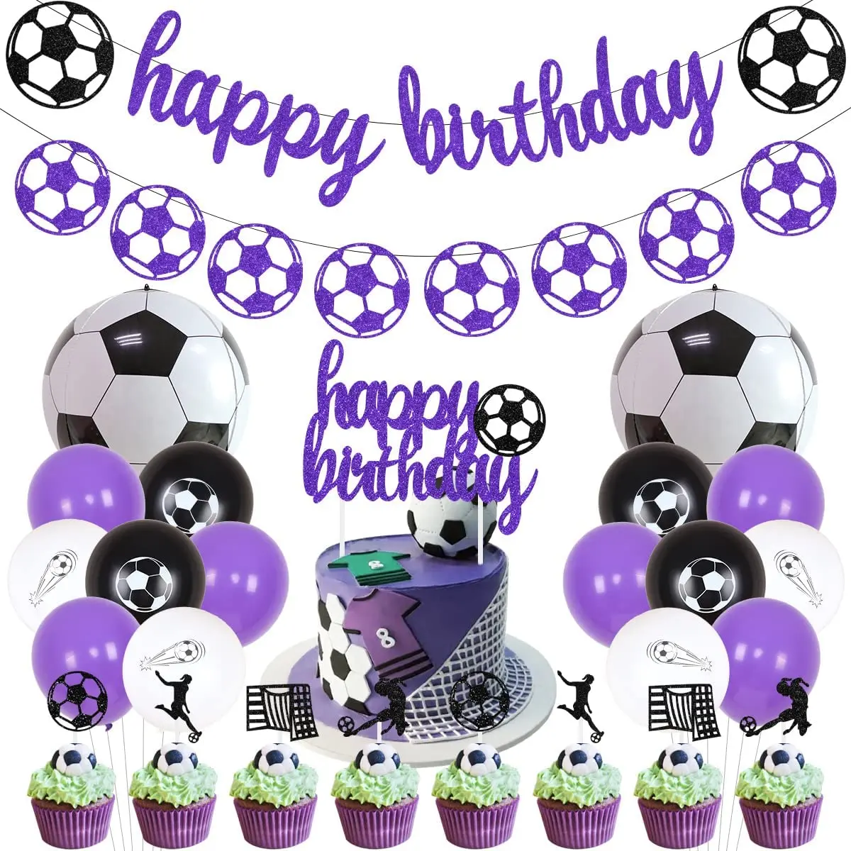 Sursurprise-Purple-Football-Birthday-Party-Decorations-for-Girl-Soccer ...