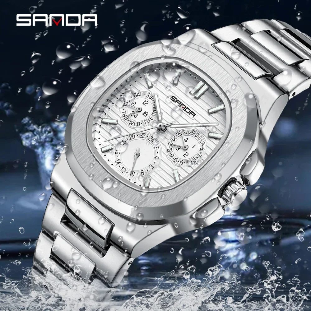 SANDA-7053-Luxury-Watch-Business-Waterproof-Male-Clock-Luminous-Date-Stainless-Steel-Square ...