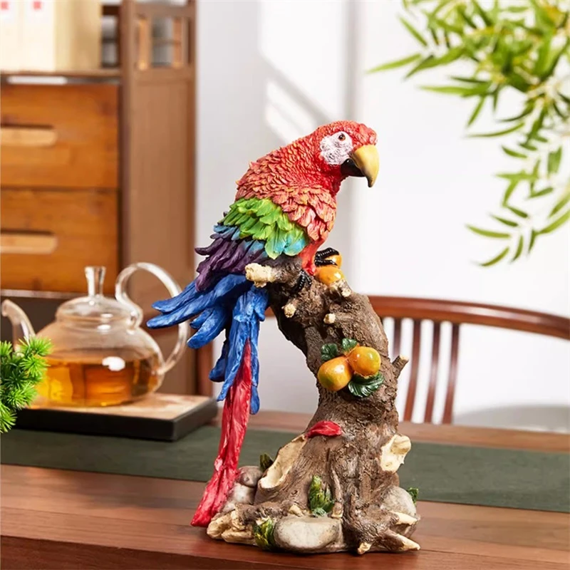 Hand-Painted-Forager-Macaw-Sculpture-Resin-Trunk-Parrot-Statue-Pet-Bird ...