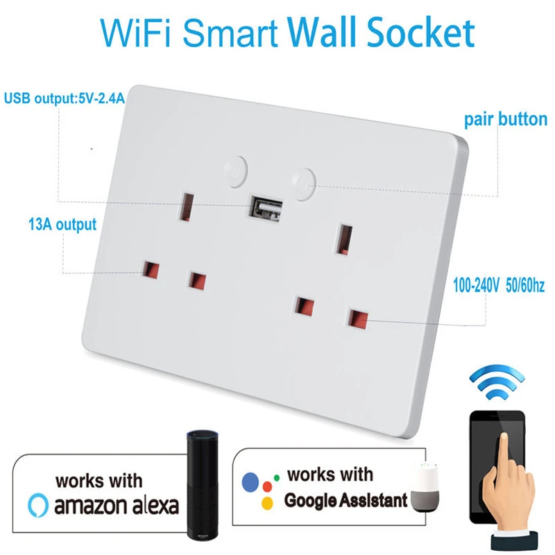 EU-UK-British-Standard-Universal-Wall-Usb-Power-Socket-Tuya-Alexa-Wifi ...
