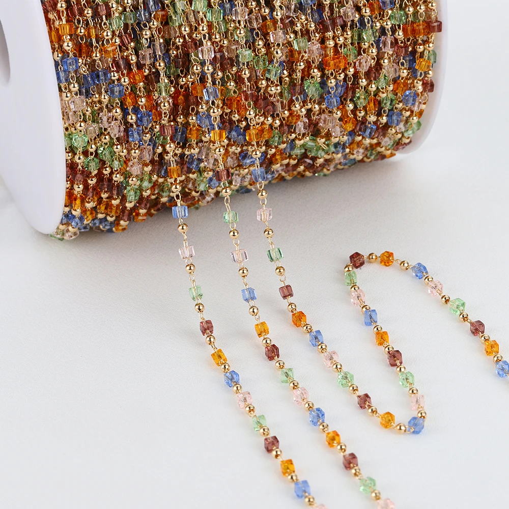 1Meter Crystal Cube Bead Chain Colorful for Necklace Bracelets Jewelry ...