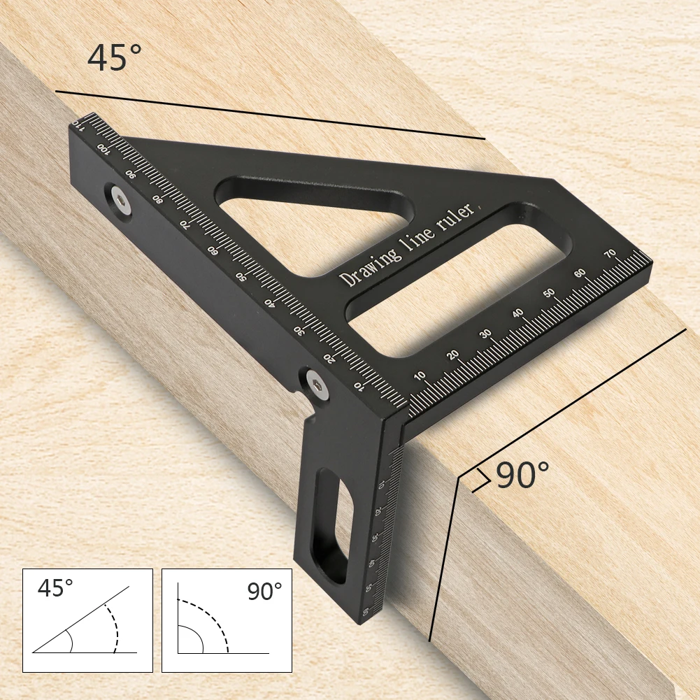 Aluminum-Alloy-Black-Miter-Triangle-Ruler-45-90-Woodworking-Square ...