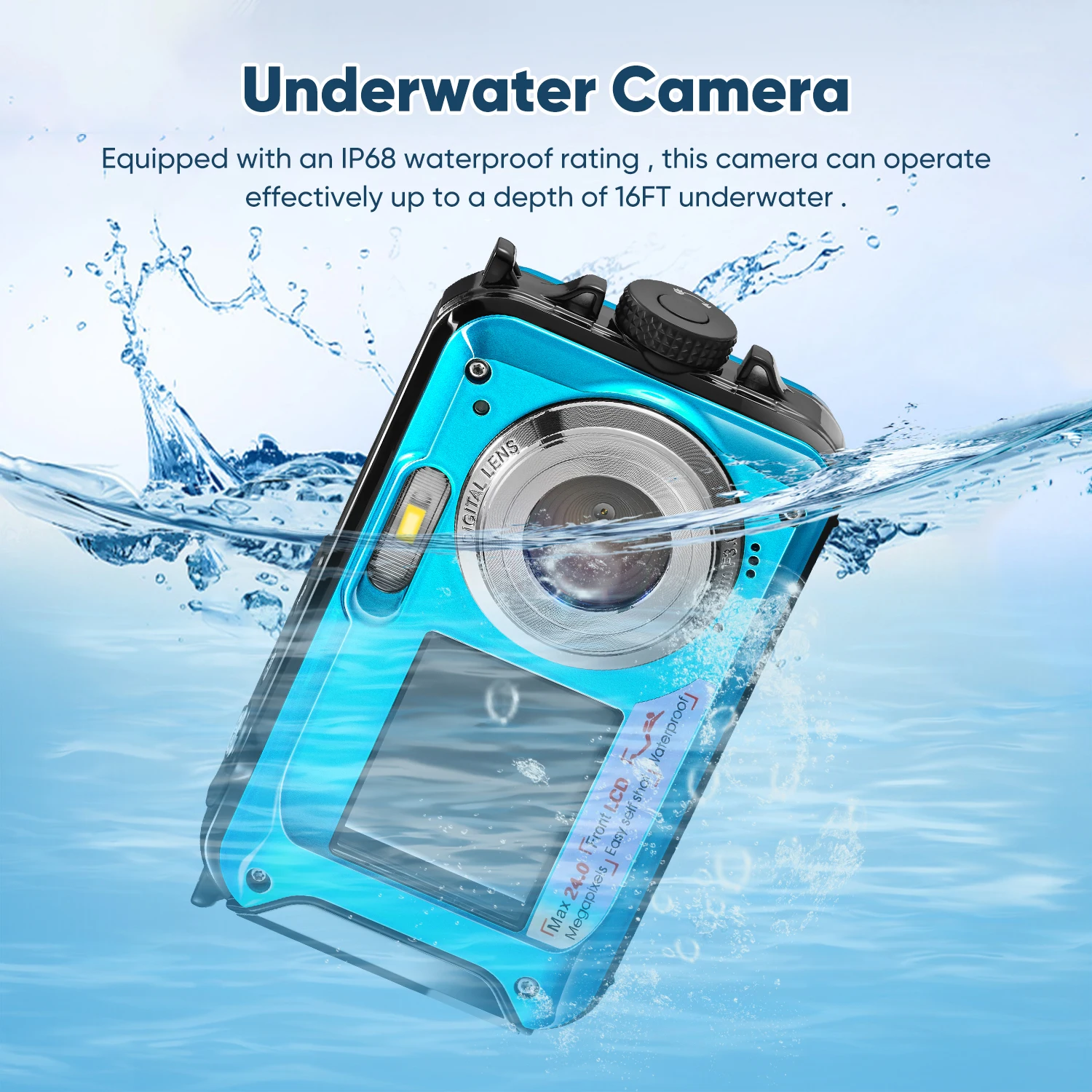 Self-Timer Underwater Camera 16X Dual Screen Waterproof HD 2.7K 24MP ...