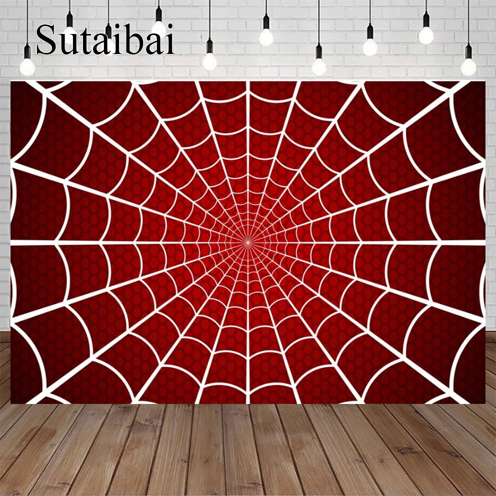 Super-Hero-Spiderman-Themed-Birthday-Backdrop-Boy-White-Spider-Web-Red ...