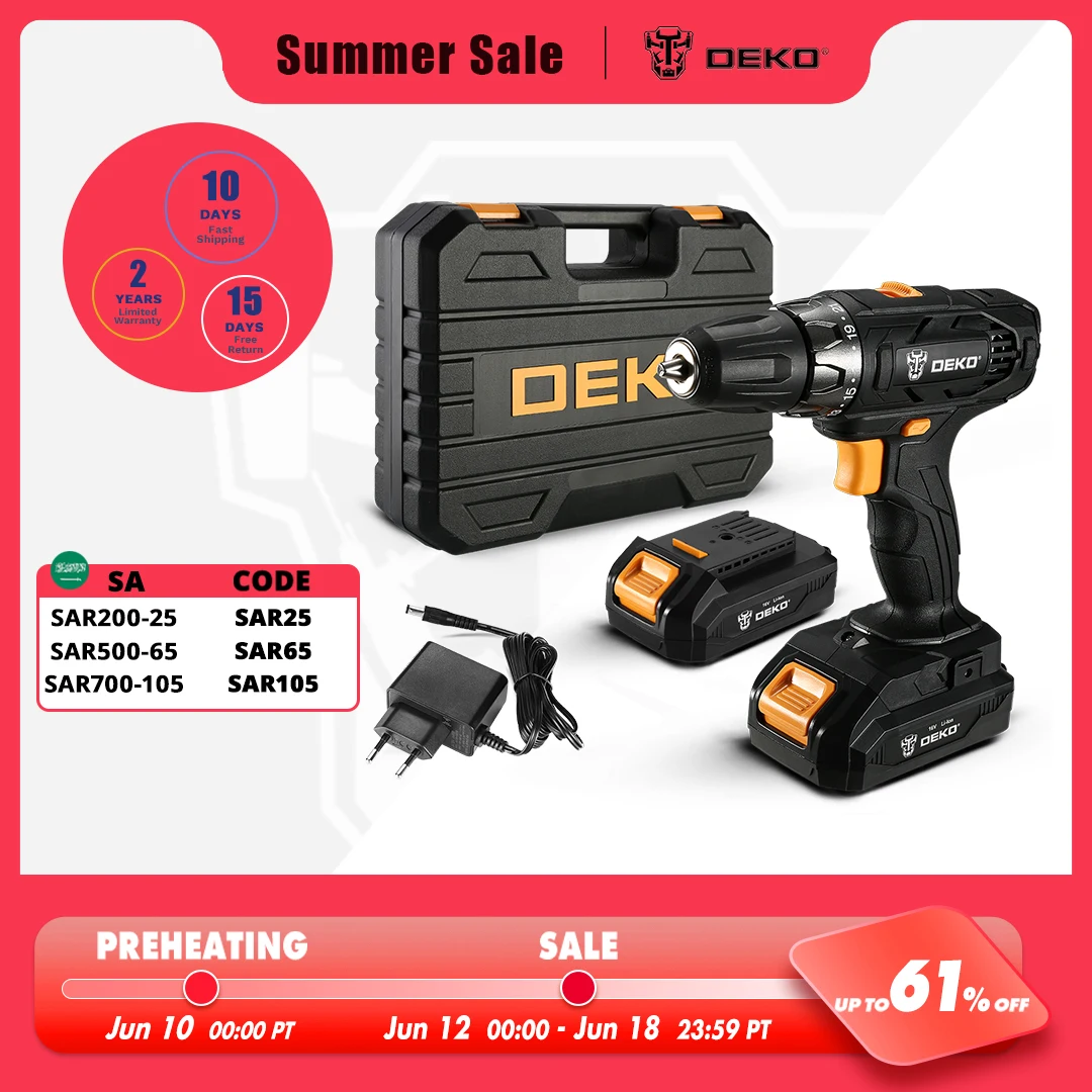 Cordless Electric Drill Screwdriver | Deko 20v Battery Drill ...