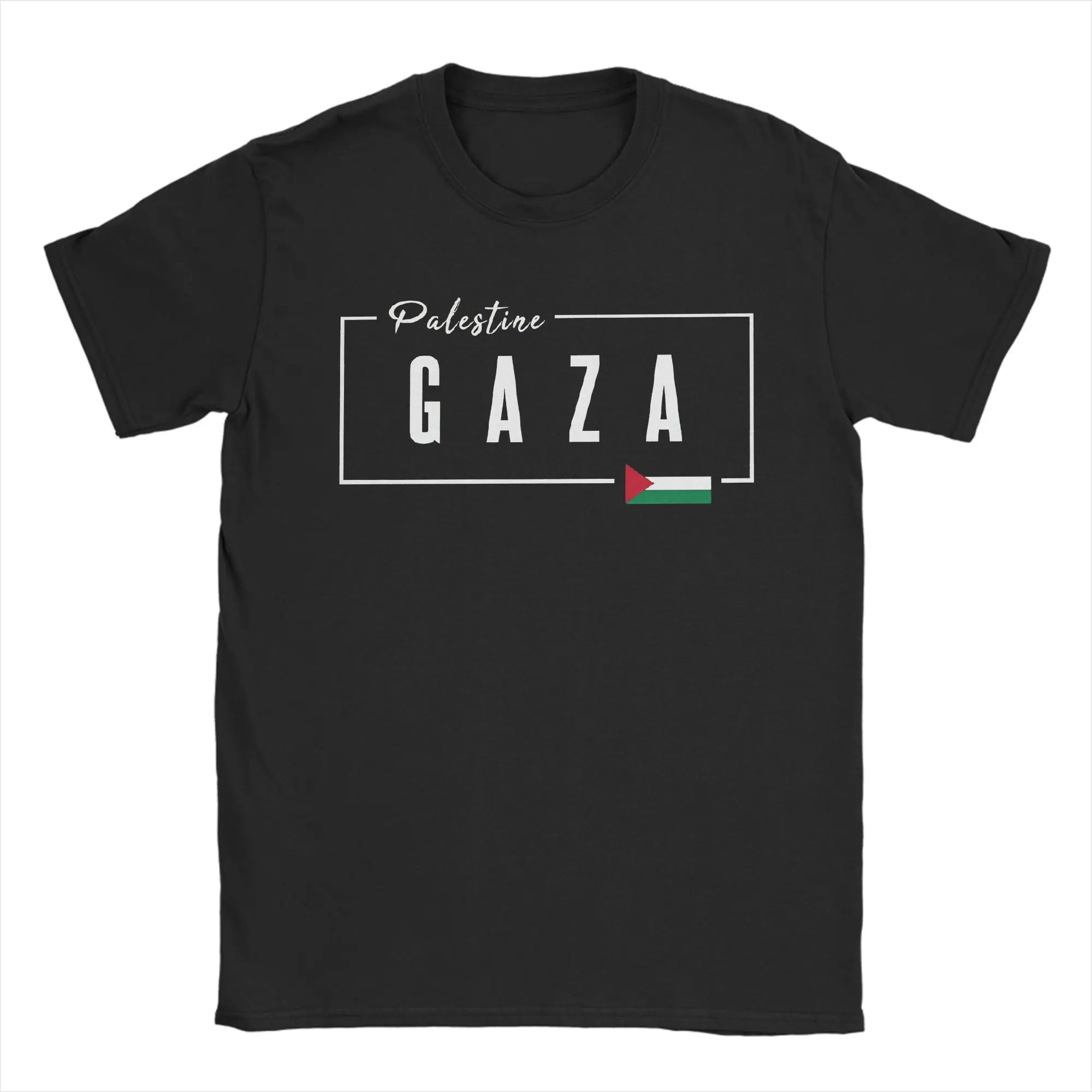 Gaza Palestine Flag T Shirts Men's Pure Cotton Novelty T-Shirt Round ...