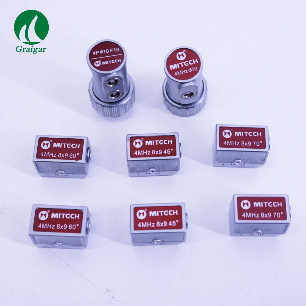 Mitech 45 60 70 도 4MHz 8x9mm 앵글 빔 프로브 변환기 F10, 단일 및 이중 직선 빔 프로브 변환기 2 개 ...