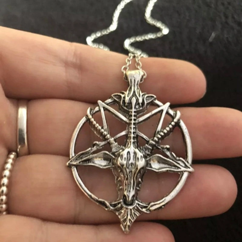 Handmade-Satan-Goat-Head-Occult-Pentagram-Silver-Chain-Goth-Devil ...