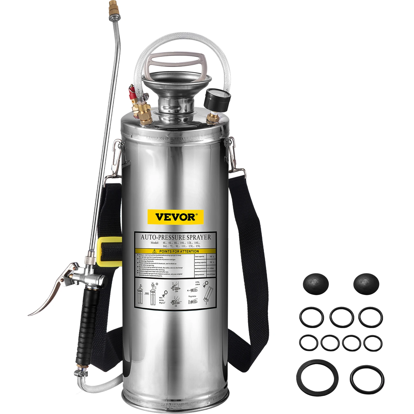 SucceBuy 4-12L Hand Powered Sprayer Stainless Steel Watering Spraying ...