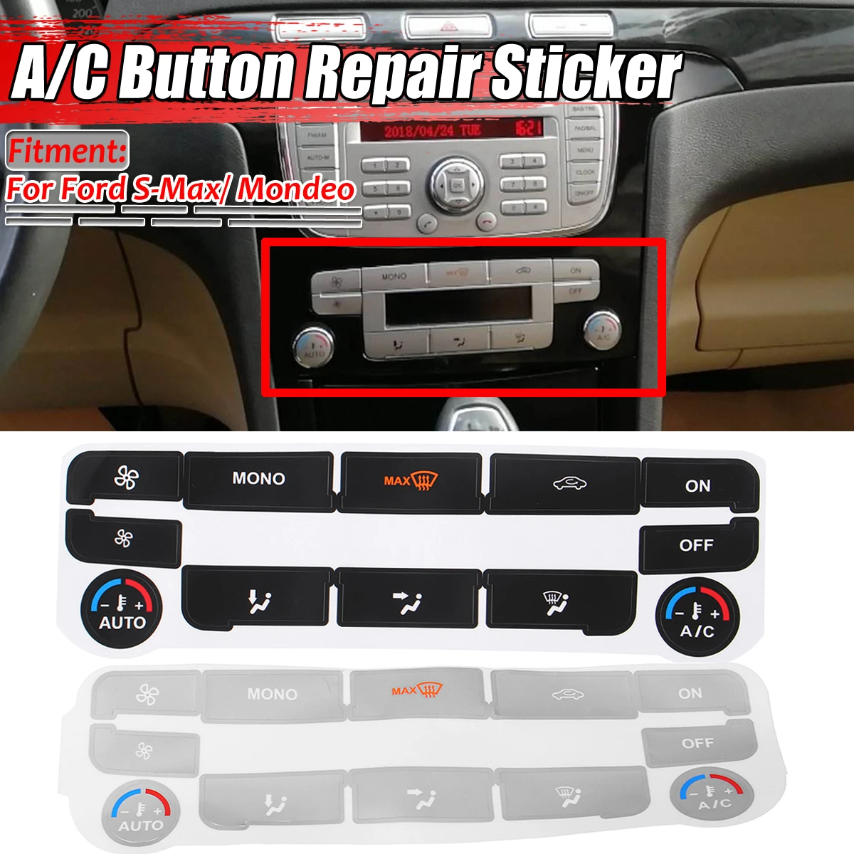 Pegatina plateada/Blac para reparación de botones de coche, calcomanía ...