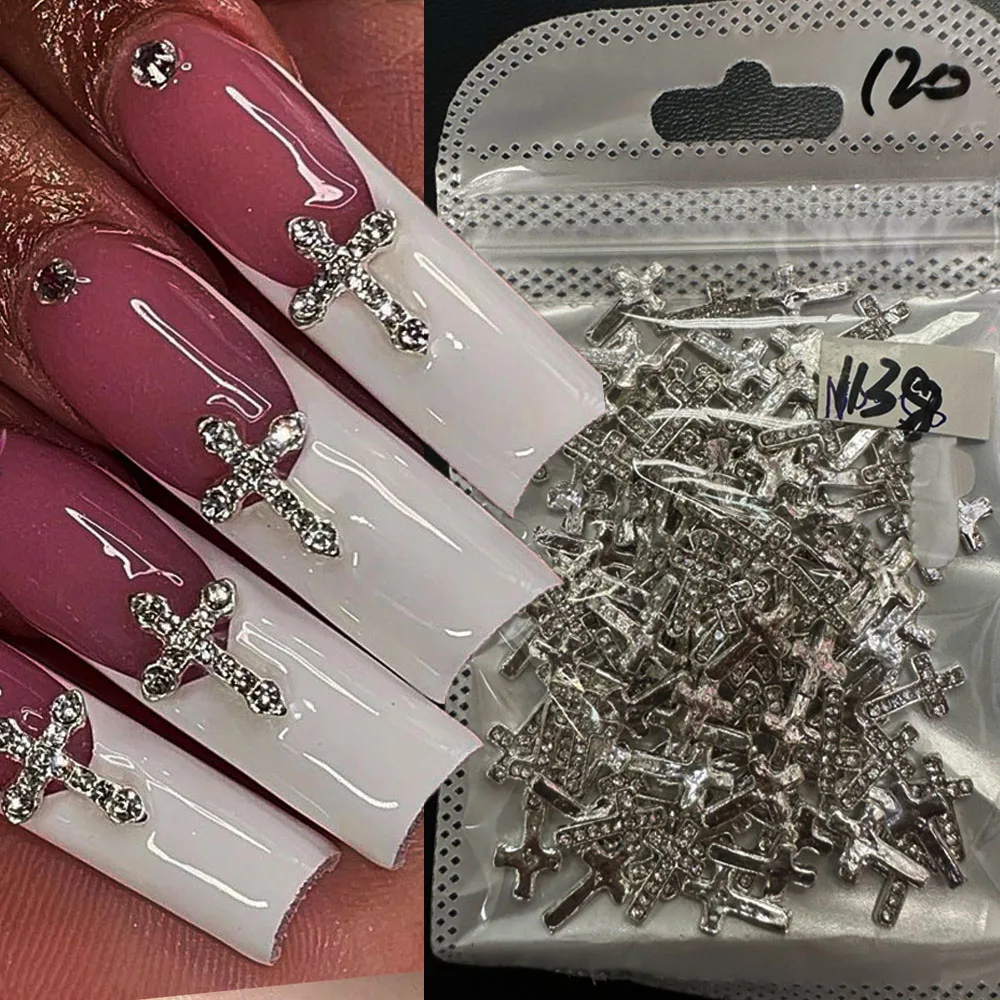 Full-Glitter-Punk-Cross-Nail-Charms-Cruz-de-Metal-Prata-e-Ouro-Decora-o ...