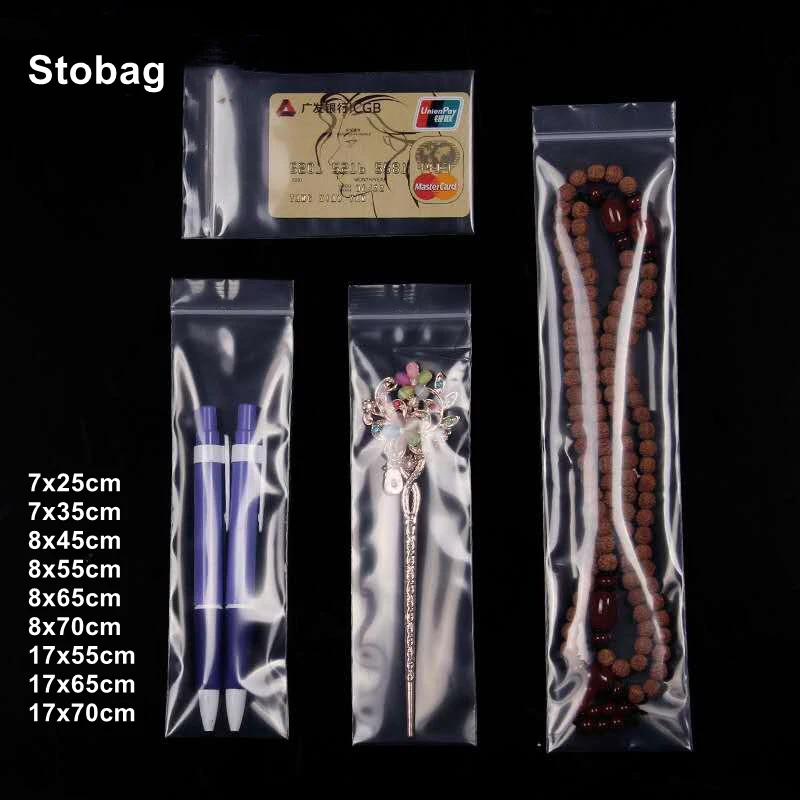 StoBag-100pcs-Plastic-Transparent-Ziplock-Bag-Long-Sealed-Food-Packaging-Waterproof-Clear-Pen ...