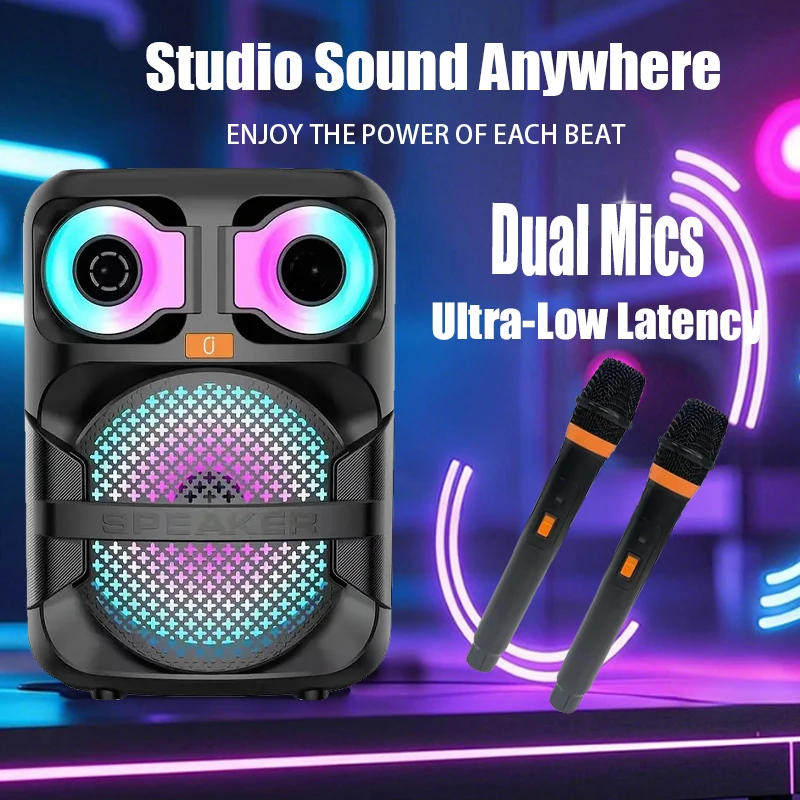 T28 Led Karaoke Machine with Two Wireless Microphones Supports Bt/Usb ...