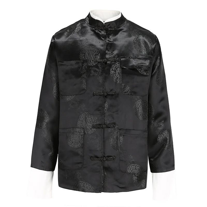 Chinese Style Coat Floral Print Frog Button Improve Tang Suit Tai Ji ...