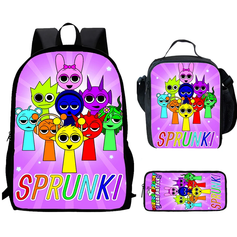 3Pcs Sprunki Schoolbag Backpack Bookbag Incredibox Cartoon Game Sprunki ...