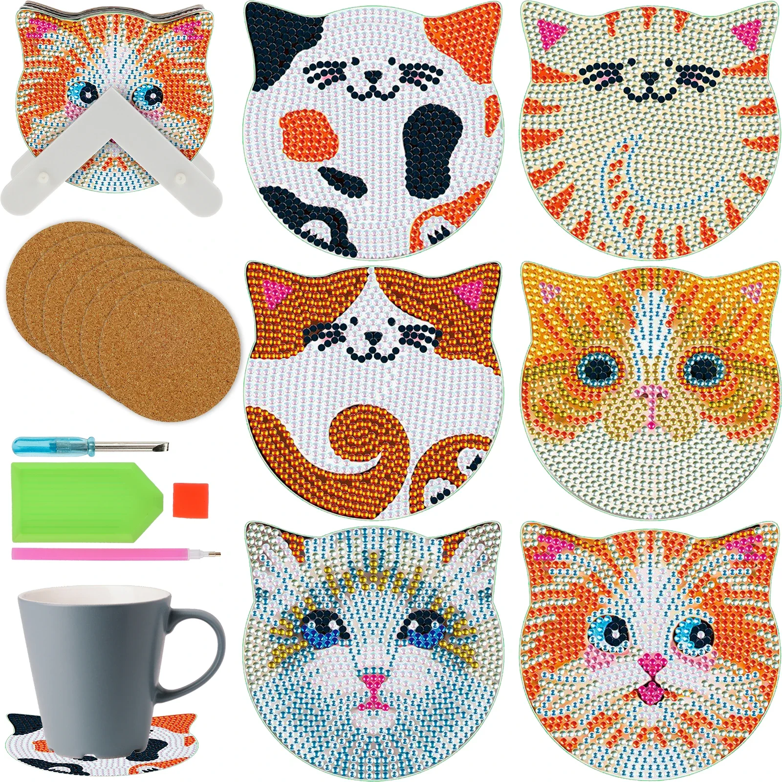6Pcs-Diamond-Dot-Coasters-Reusable-Acrylic-Diamond-Art-Coaster-Non-Slip ...