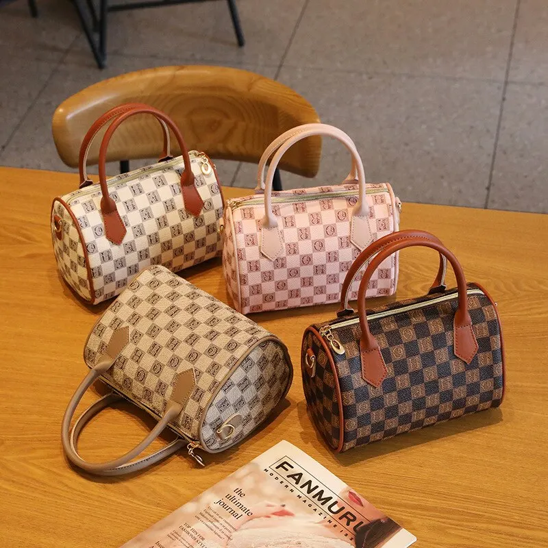 Fashion-Boston-Bag-Women-Plaid-Handbags-Totes-PU-Leather-Shoulder ...