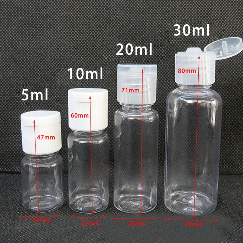 10pcs-5ml-10ml-20ml-30ml-Plastic-PET-Clear-Flip-Lid-Lotion-Bottles ...
