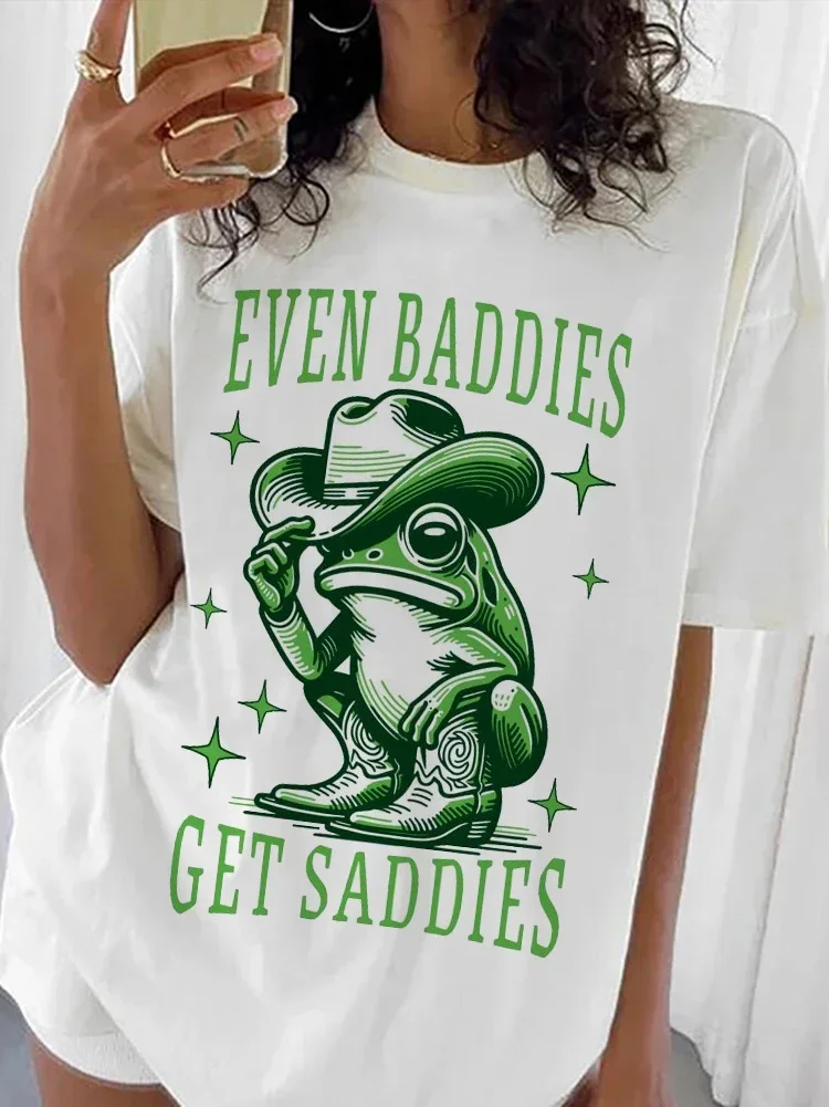 Even Baddies Get Saddies Funny Frog T-Shirt Cartoon Fun Basic Cute ...