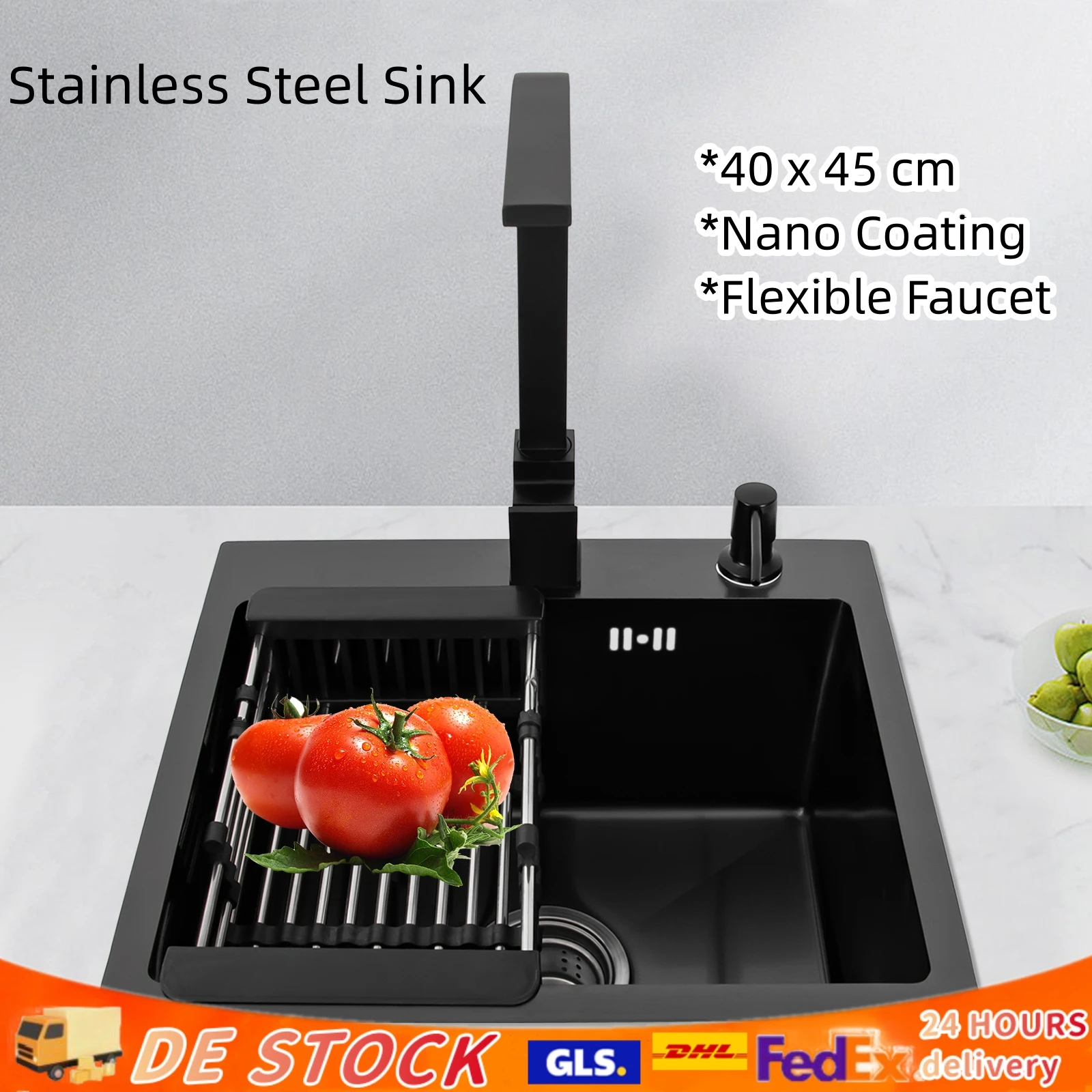 Stainless-Steel-Sink-Black-Sinks-40-x-45-cm-with-Kitchen-Tap-360-Swivel ...