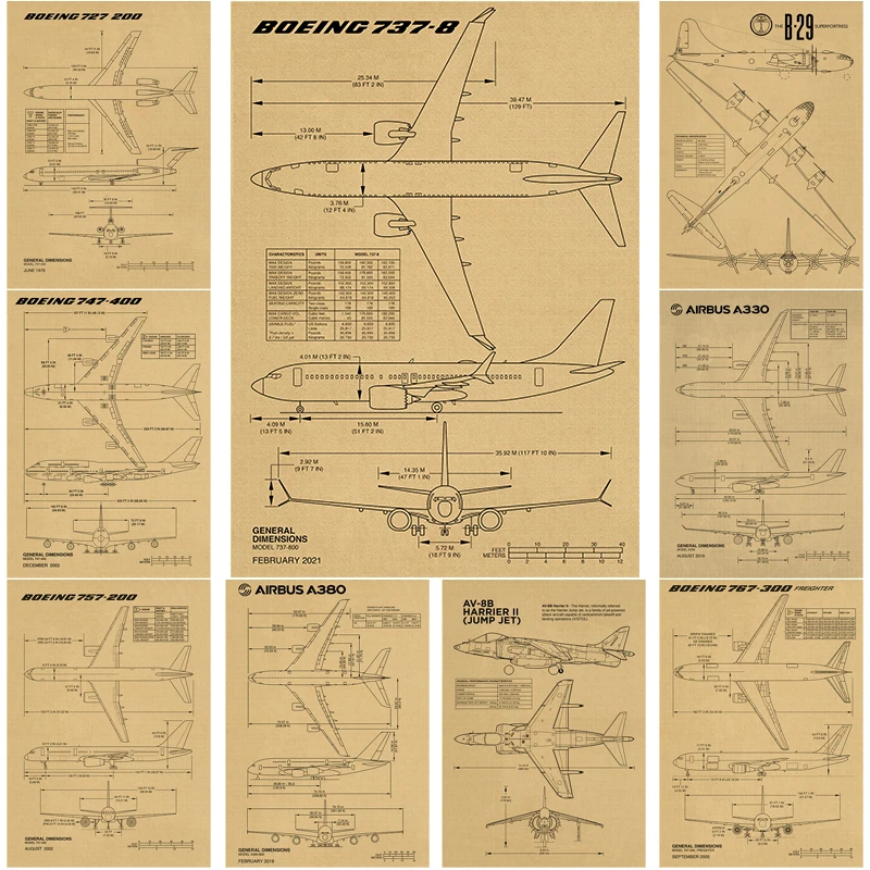 Aircraft Structure Vintage Poster Boeing Plane Architecture Diagram ...