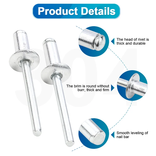 NINDEJIN 15/25/50pcs Aluminium Blind Rivets M3.2 M4 M4.8 Dome Head Pop ...