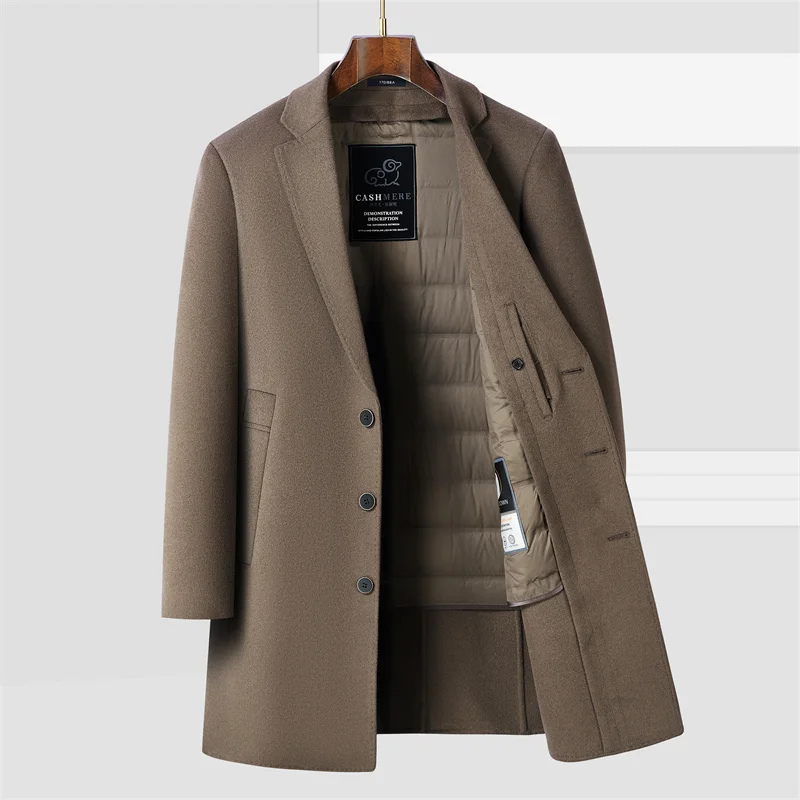 High-end-Long-Boutique-Goose-Down-Inner-Liner-Double-sided-Ni-Coat-Men ...