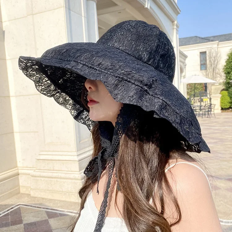 White Lace Sun Hat Summer Hats for Women Bucket Hat Beach Sunhat Large ...