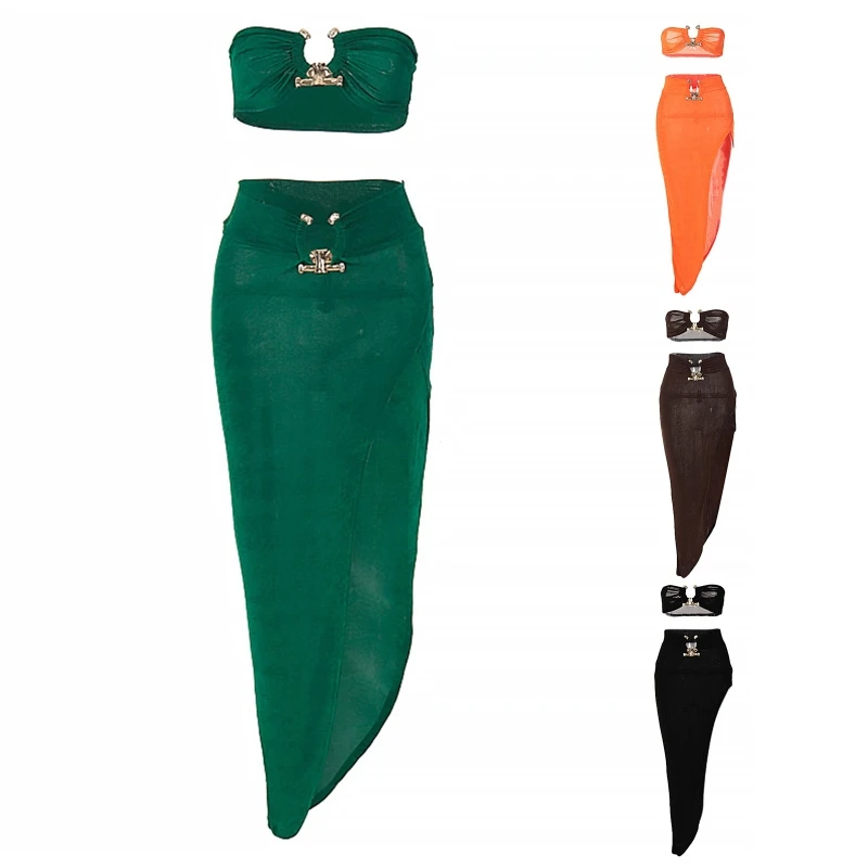 Women-Sexy-2-Piece-Clubwear-Outfits-Strapless-Ruched-Tube-Top ...