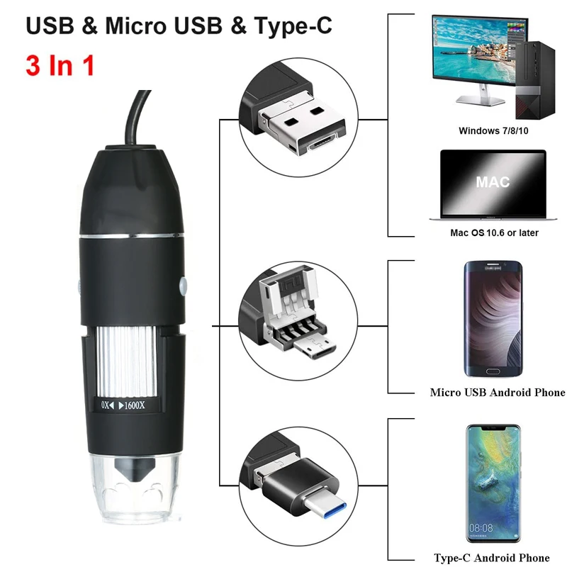 1600x Usb Digital Microscope Camera Endoscope 8 Led Magnifier ...