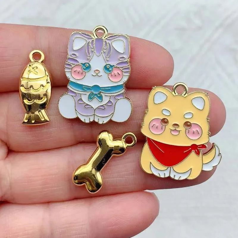 10pcs-Enamel-Dog-Cat-Fish-Bone-Cartoon-Charms-Pendant-DIY-Handmade ...