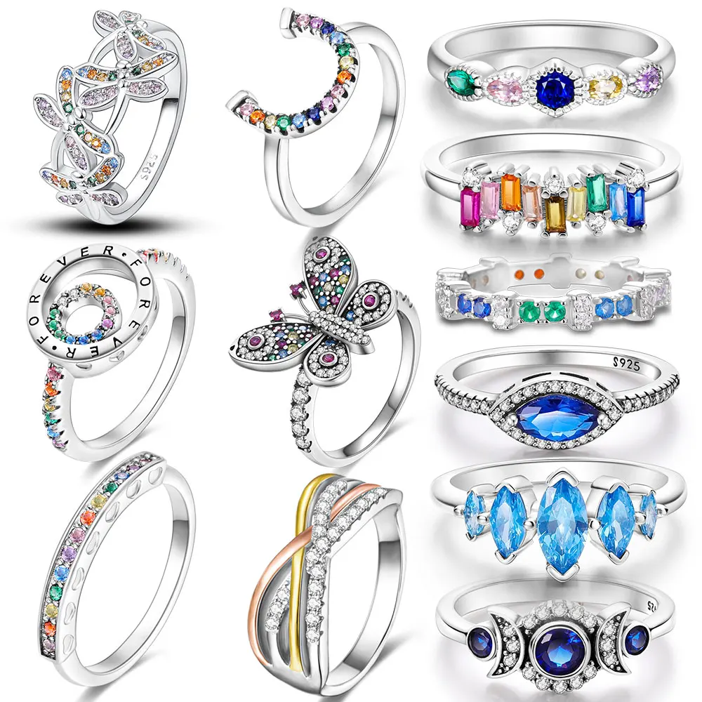 Original Silver 925 Ring for Women Zircon CZ Horseshoe Butterfly ...