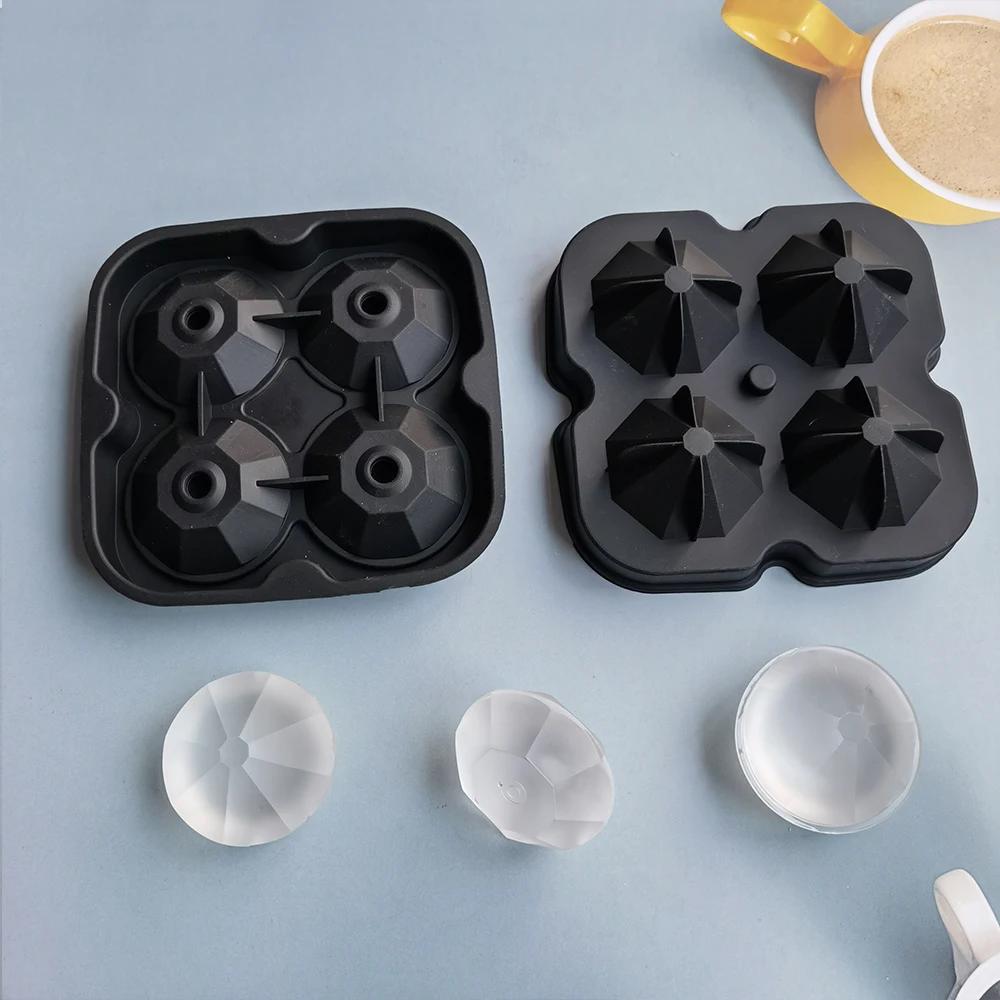 4-Hole Diamond Ice Hockey Ice Mold Tray Whiskey Ice Sphere Maker Makes ...