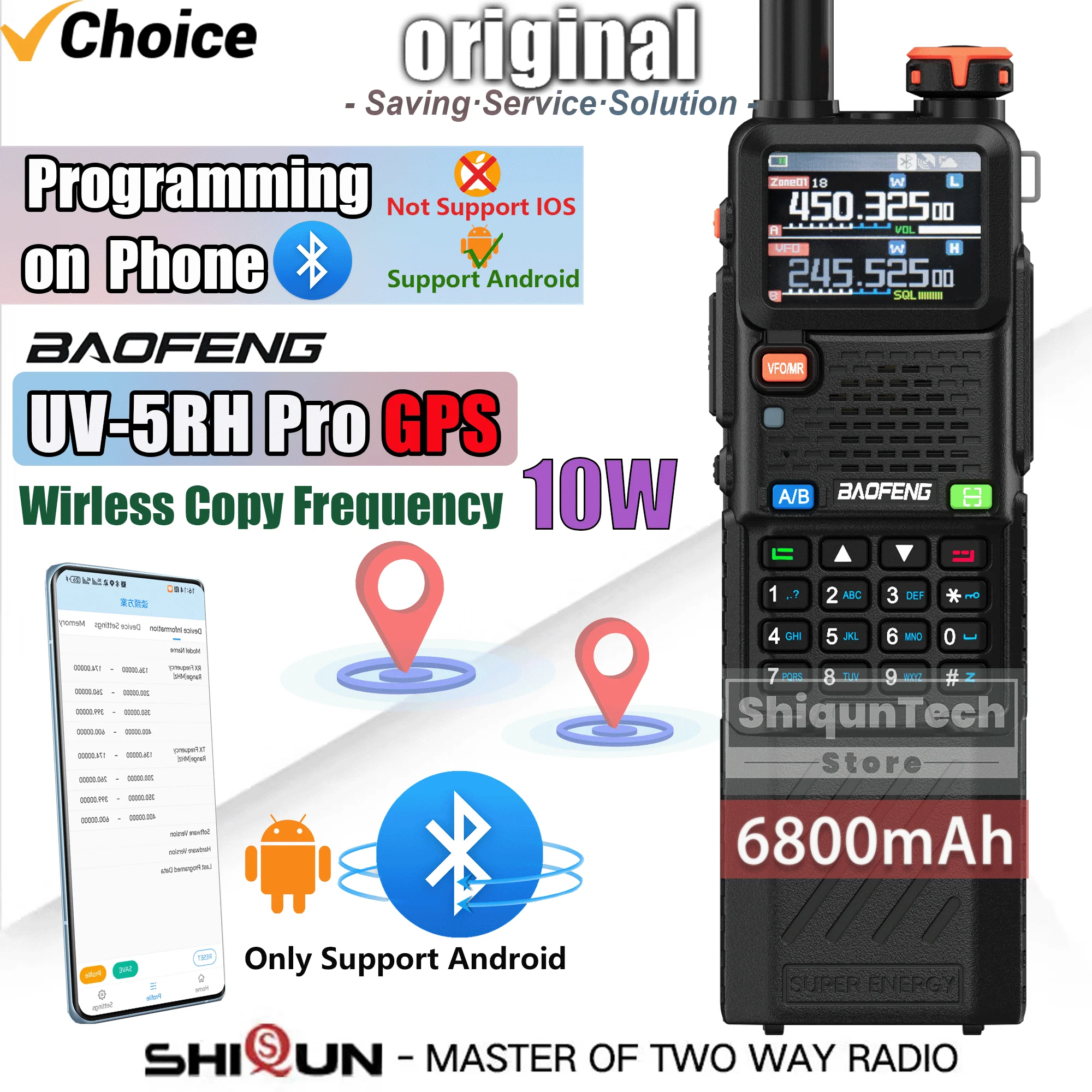 Baofeng UV-5RH Pro GPS APRS 6800mAh 10W Rádios de banda dupla de longo ...