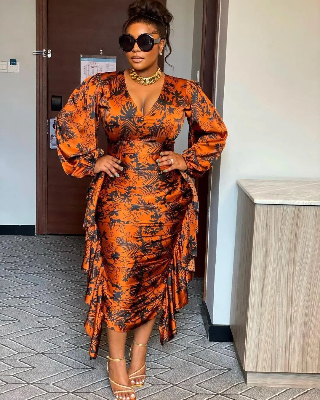 2023-Autumn-Winter-Women-s-Dress-Sexy-Printed-Ruffle-Edge-Pleated ...