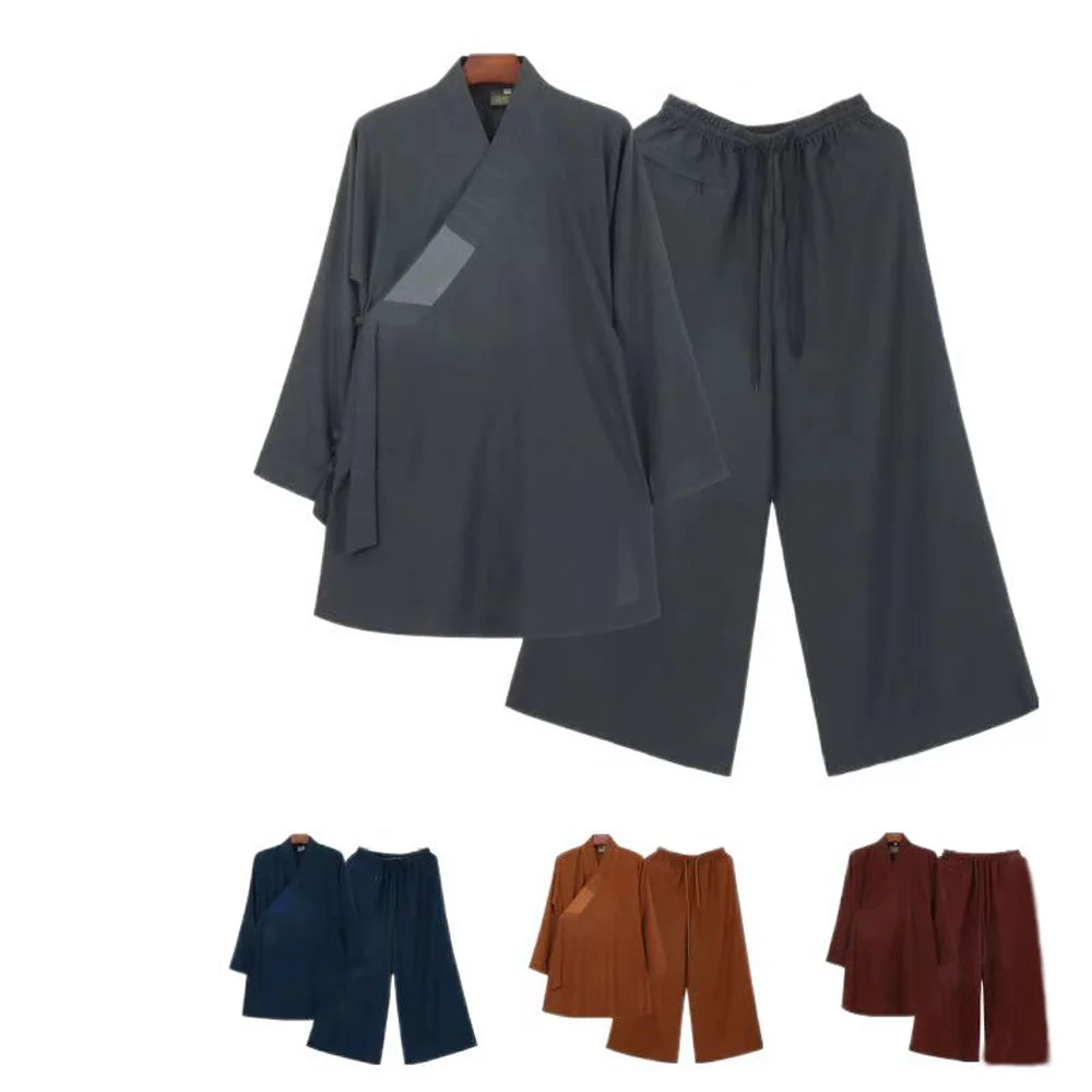 Unisex Summer Cool Buddhist Zen Lohan Clothing Shaolin Monk Kung Fu ...