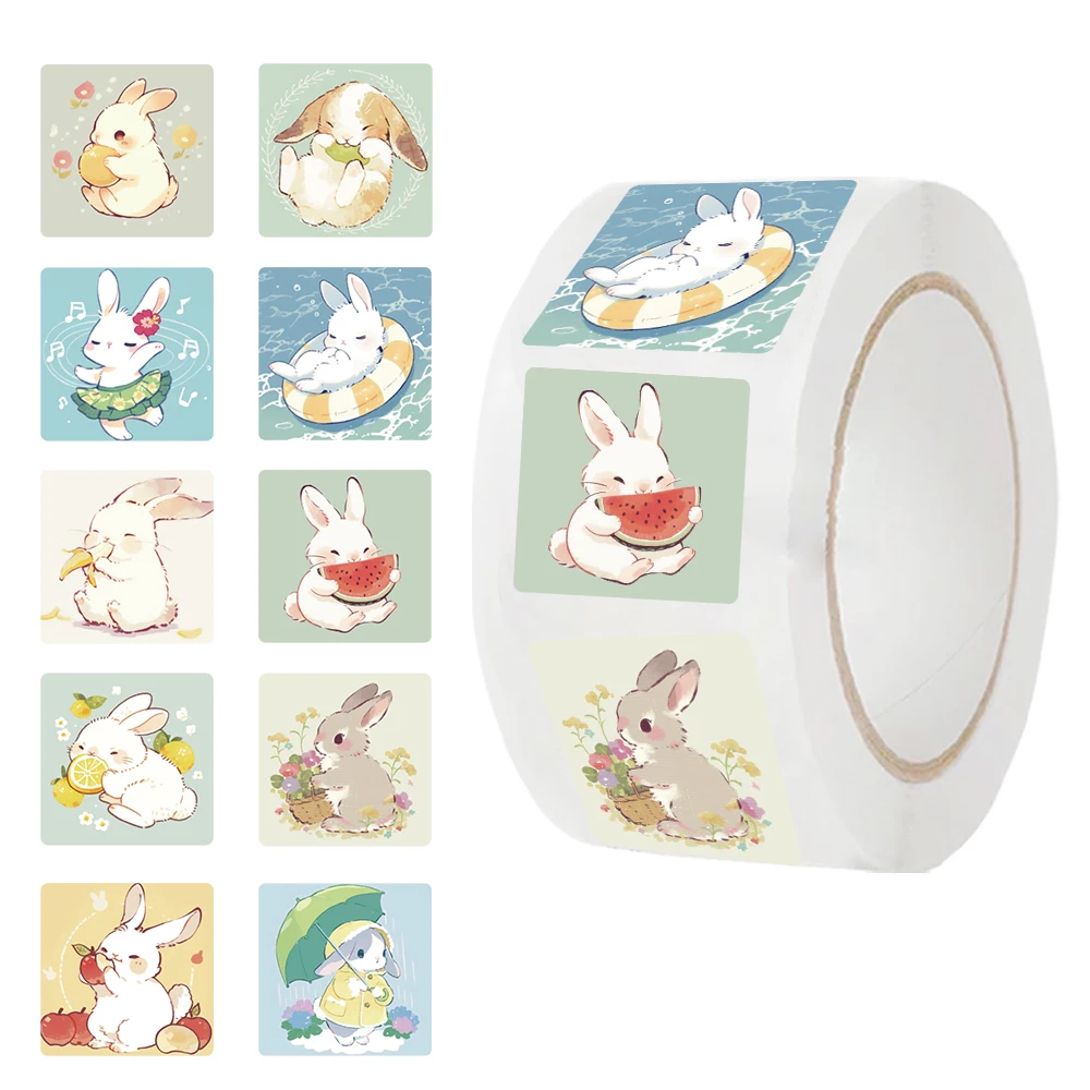 500PCS-Cartoon-Cute-Rabbit-Sticker-Teacher-Reward-Praise-Roll-Sticker ...