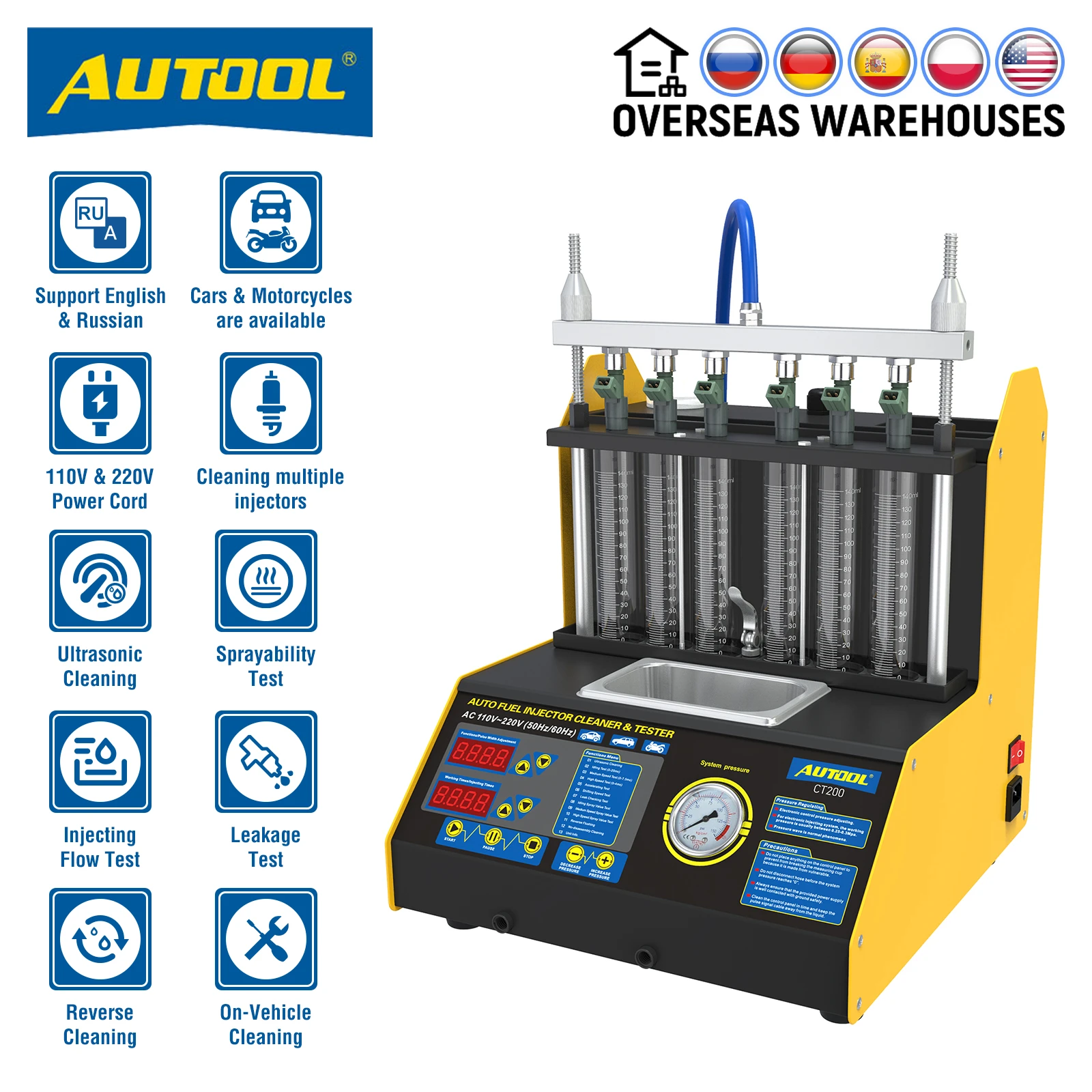 Autool Ct200 Car Fuel Injector Cleaning Machine Auto Ultrasonic Cleaner ...