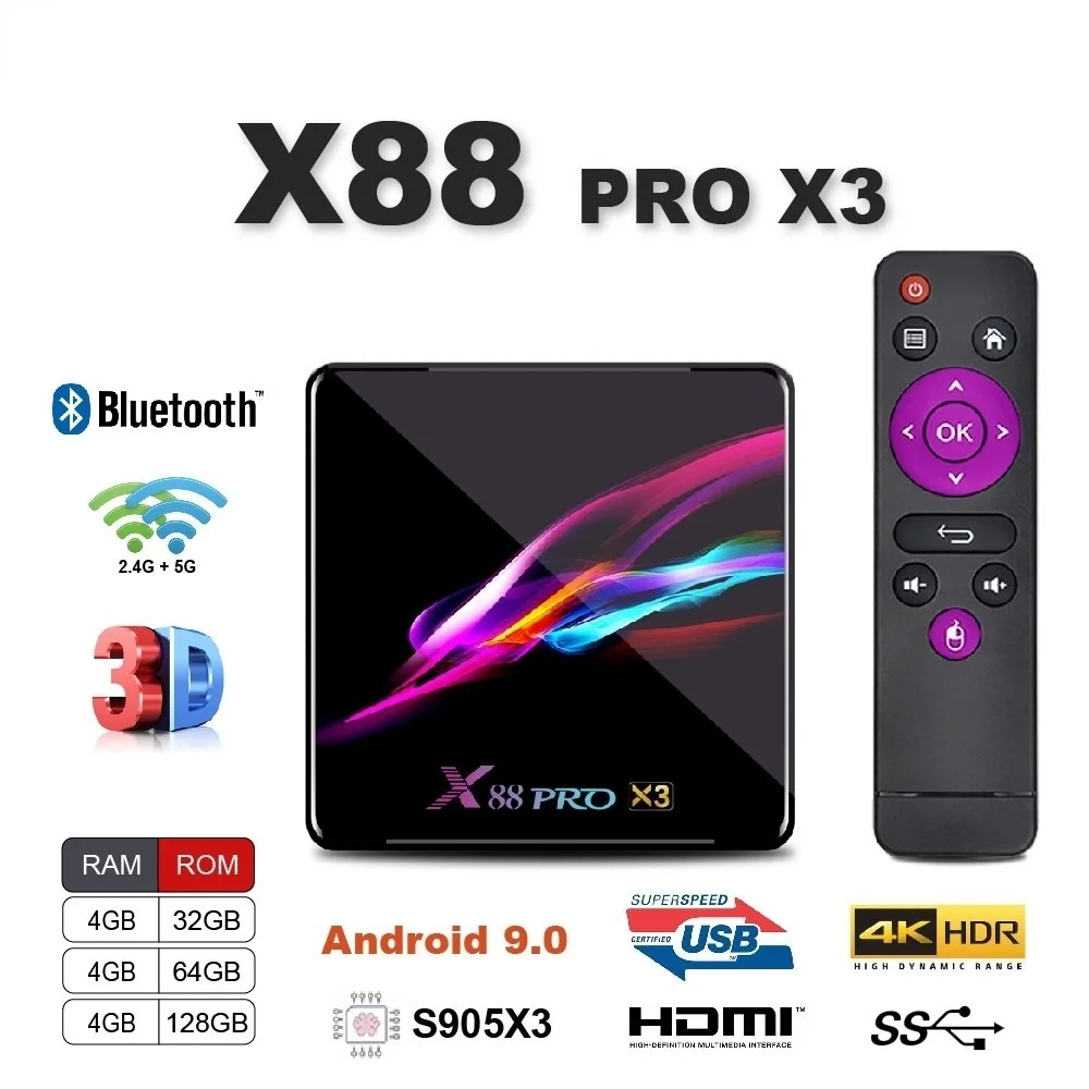 Dispositivo de TV inteligente X88 Pro X3, decodificador con Android 9,0, 4GB, 32GB/64GB/128GB ...