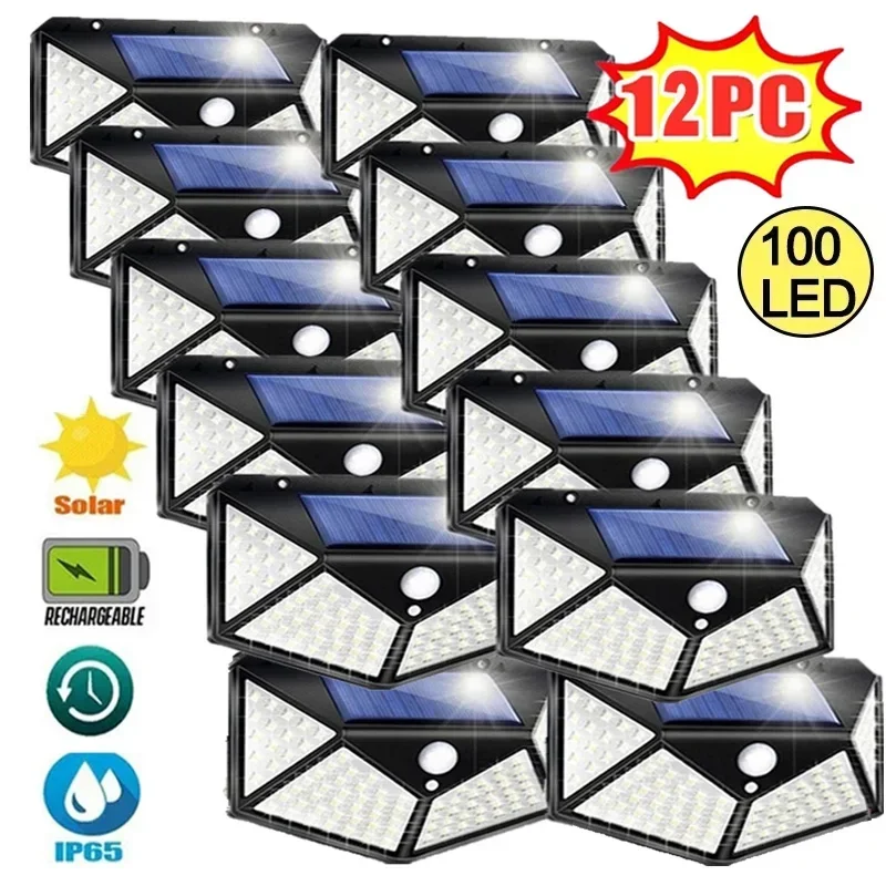LED-Solar-Lights-100-Leds-PIR-Motion-Sensor-Light-Waterproof-Solar-Wall ...