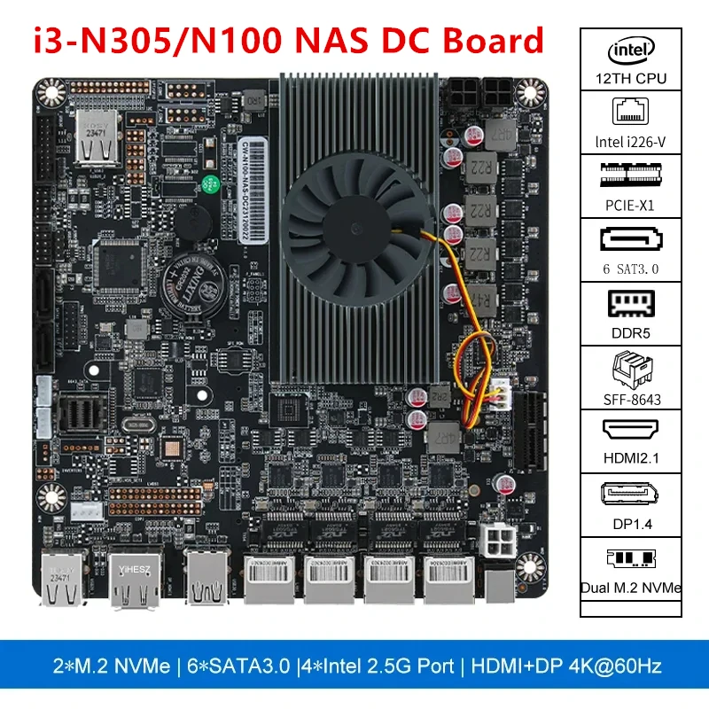 12th-i3-N305-N100-NAS-Motherboard-6-Bay-DC-Power-2xM-2-NVMe-6xSATA3-0 ...